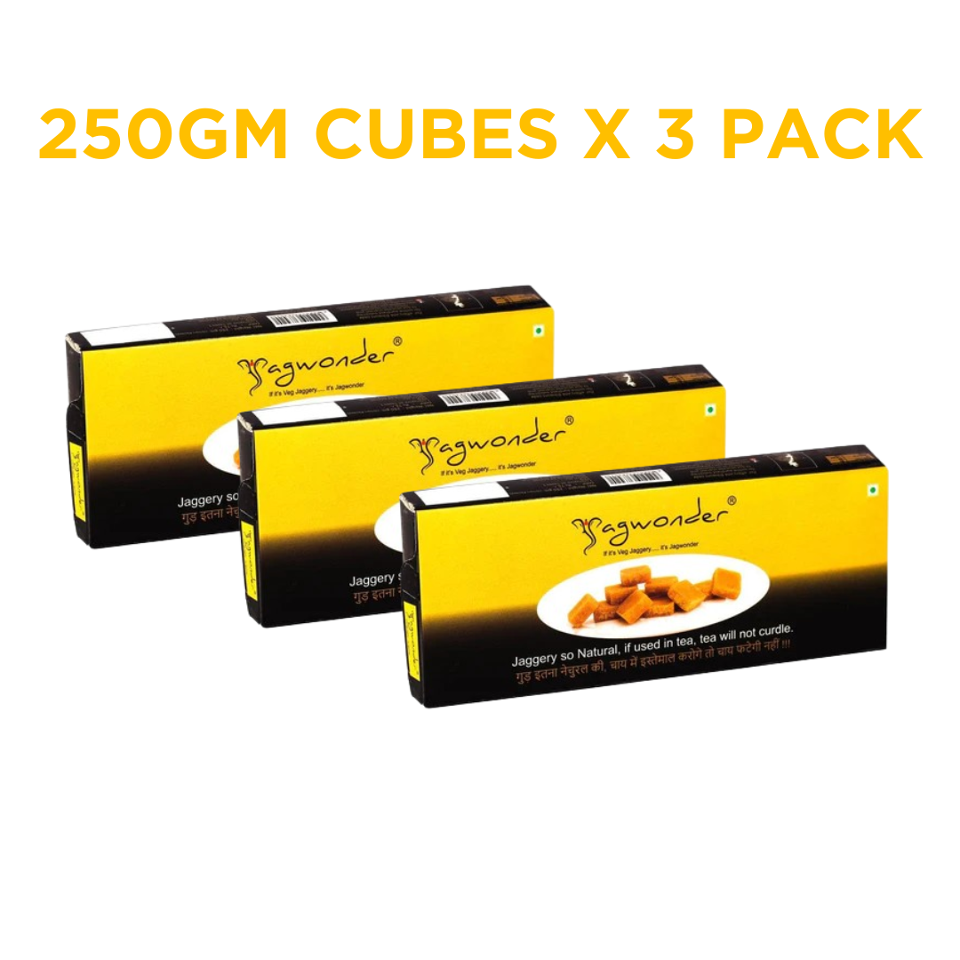 Jagwonder Jaggery Cubes 250 gm × 3 Pack in 5 gm Cubes form, 750gm