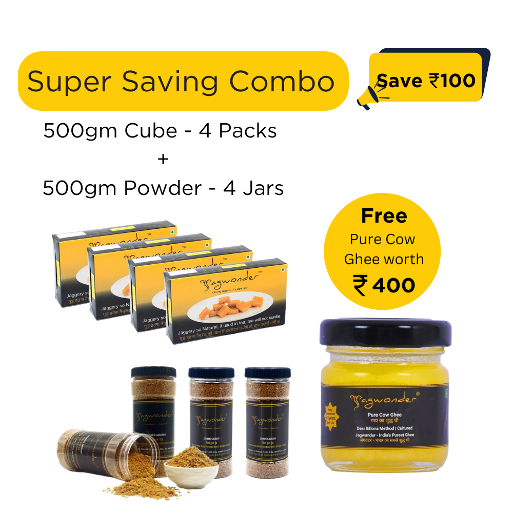 Jagwonder Jaggery Cube 2kg ( 500gm 4 Packs ) in 5gm Cube form and Jagg